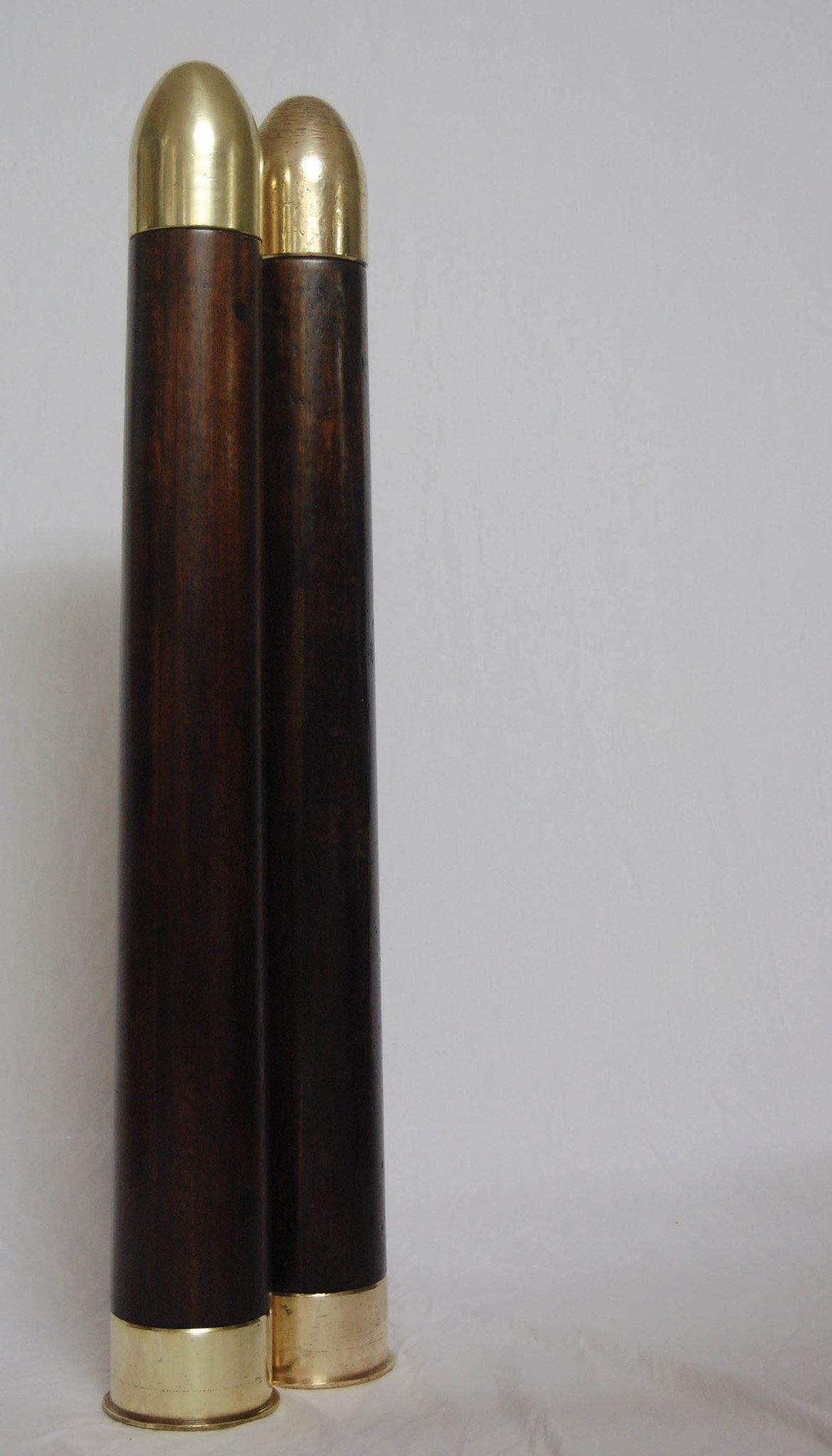 A Pair of Mid-Century Brass & Fruitwood Military Practice Artillery ...